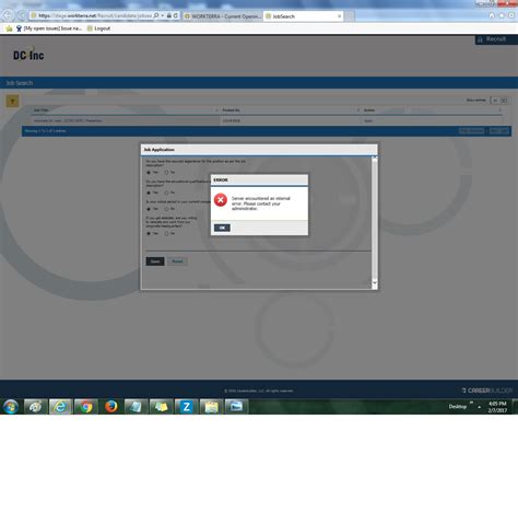Wt 8324 Recruit Server Error Occurred On Preliminary Questionnaire Screen Workterra Jira