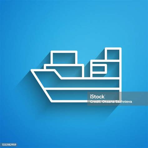 파란색 배경에 격리 된 상자 배달 서비스 아이콘이있는 흰색 줄화물 선 배달 교통 소포 상자 상품화물 긴 그림자 벡터 그림자에 대한 스톡 벡터 아트 및 기타 이미지 Istock