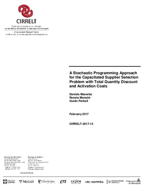 Pdf A Stochastic Programming Approach For The Capacitated Supplier Selection Problem With