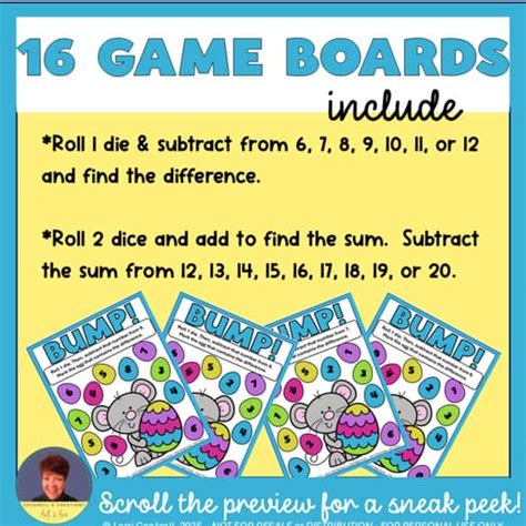 Subtraction Bump Game From Up To 20 K 1st 2nd Grades Easter