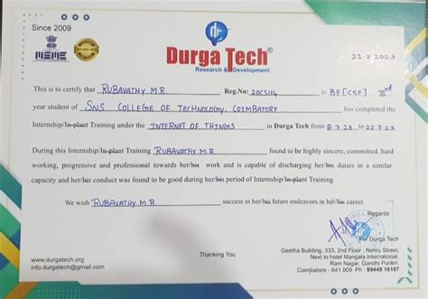 Rubavathy Mr On Linkedin Hey All Here Is My Certification And Experience In My Intership At Durga
