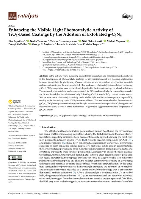 Pdf Enhancing The Visible Light Photocatalytic Activity Of Tio2 Based Coatings By The Addition