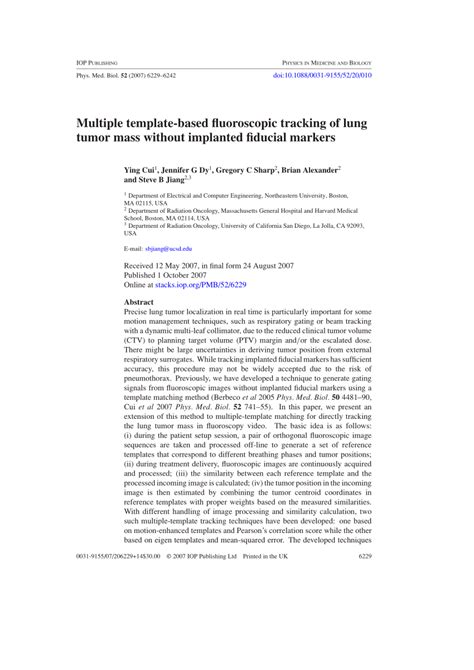 Pdf Multiple Template Based Fluoroscopic Tracking Of Lung Tumor Mass Without Implanted