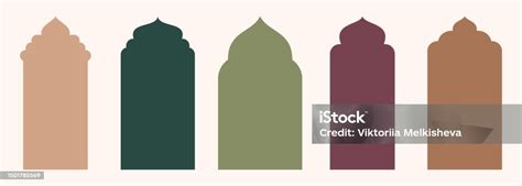 모양 이슬람 문과 창 실루엣 아랍어 아치 오리엔탈 스타일의 패턴 모음입니다 라마단 카림을 위한 아랍 무슬림 디자인의 프레임 벡터 모스크 문 모양은 흰색 배경에 분리되어 있다