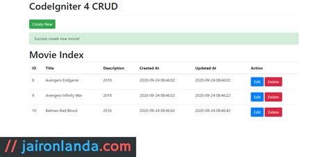 Codeigniter 4 Crud Bootstrap 4