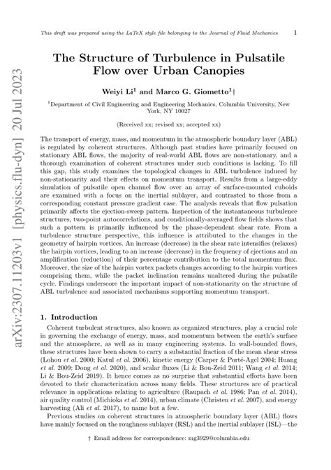 Pdf The Structure Of Turbulence In Pulsatile Flow Over Urban Canopies