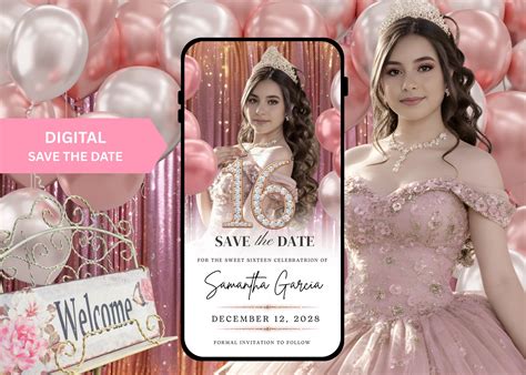 Sweet Sixteen Save The Date Editable Canva Video Editable Digital