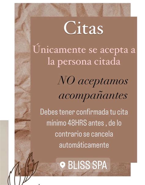 Bliss Spa Especificaciones Para Acudir A Su Cita