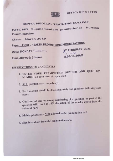 Health Promotion Immunization Kenya Medical Training College Krchn