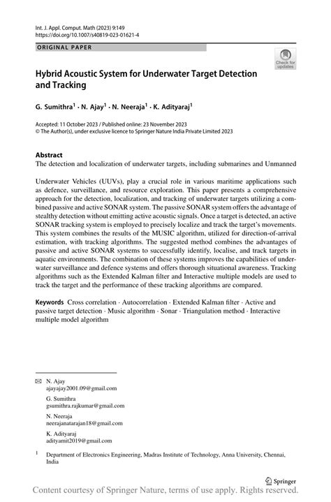 Hybrid Acoustic System For Underwater Target Detection And Tracking