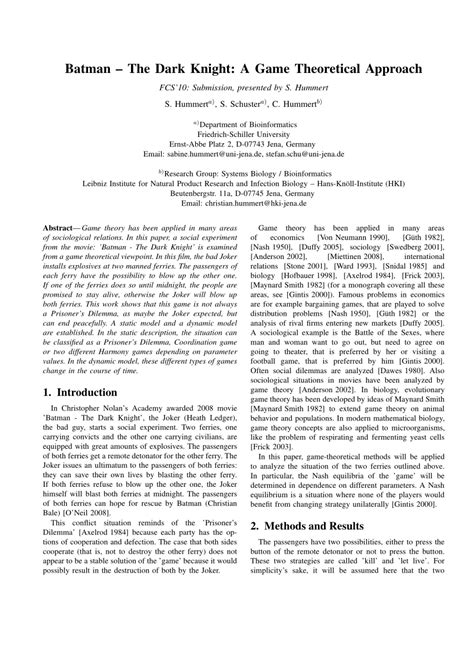 Pdf Batman The Dark Knight A Game Theoretical Approach