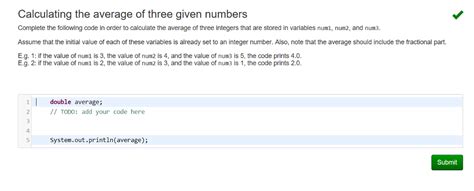 Solved Calculating The Average Of Three Given Numbers