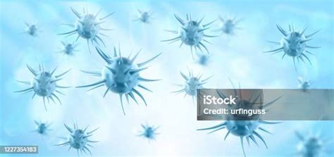 바이러스 파란색 배경에 추상 벡터 3d 미생물 질병 세균 병원균 유기체 전염성 미세 바이러스학 3차원 형태에 대한 스톡 벡터 아트 및 기타 이미지 Istock