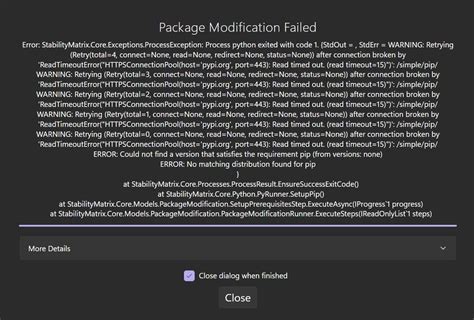 Package Modification Error No Matching Distribution Found For Pip