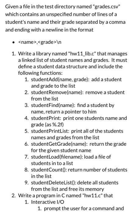 Solved Given A File In The Test Directory Named Grades Csv