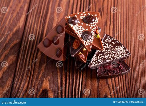 Assorted Chocolate Triangles Stock Image Image Of Wooden Types