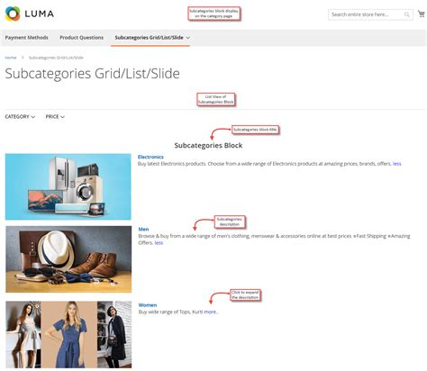 Magento 2 Subcategories Gridlistslide Extension Meetanshi