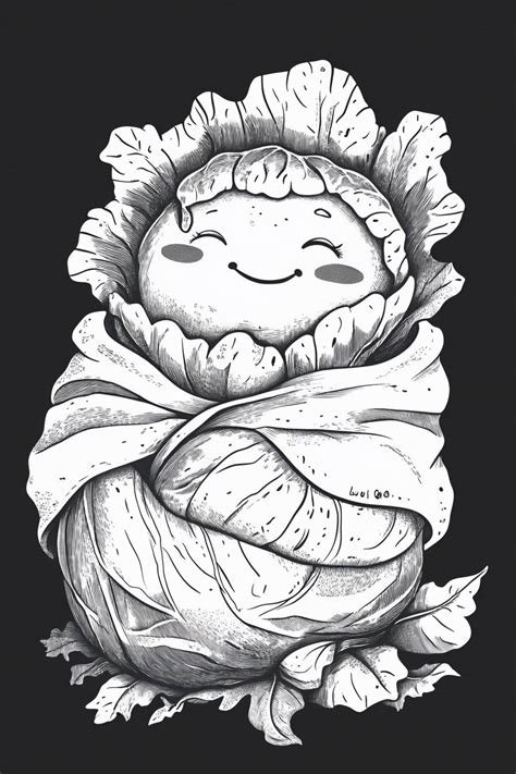 담요에 감싼 행복한 양배추의 귀엽고 기발한 낙서