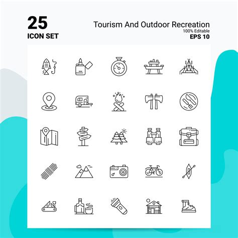 25 Tourism And Outdoor Recreation Icon Set 100 Editable Eps 10 Files