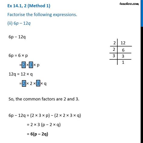 Ex 14 1 2 Ii Factorise 6p 12q Chapter 14 Class 8