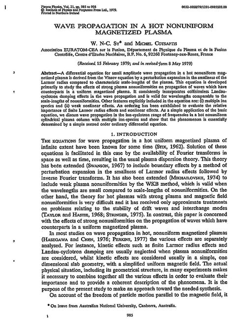 Pdf Wave Propagation In A Hot Nonuniform Magnetized Plasma