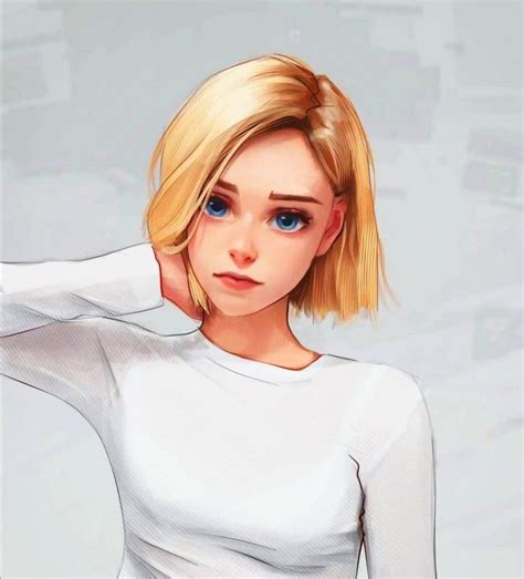 A Woman With Blonde Hair And Blue Eyes Wearing A White Shirt Is Looking At The Camera