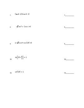 Quiz Solving Trig Equations By Claudio Sarmento TpT