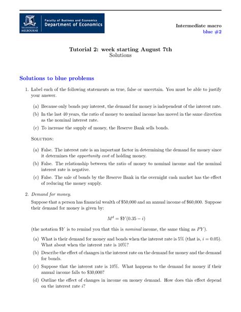 Tutorial Blue Sheet 2 Solutions Intermediate Macro Blue Tutorial 2 Week Starting August 7th