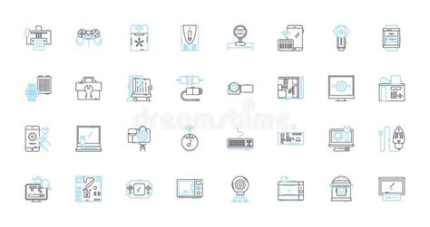 Computer Gear Linear Icons Set Keyboard Mouse Monitor Cpu Graphics Motherboard Ram Line