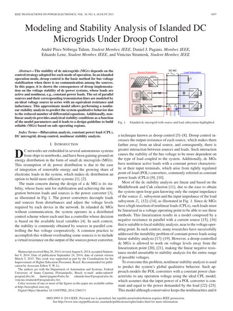 PDF Modeling And Stability Analysis Of Islanded DC Microgrids Under Droop Control