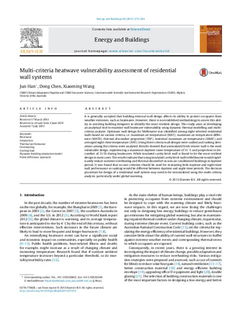 Pdf Multi Criteria Heatwave Vulnerability Assessment Of Residential