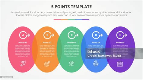 5 포인트 무대 템플릿 인포 그래픽 개념 슬라이드 프리젠 테이션 수직 둥근 모양 수평 평면 스타일의 5 포인트 목록 인포그래픽에