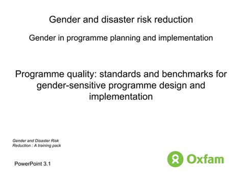 Gender In Programme Planning And Implementation Programme Quality Standards And Benchmarks For
