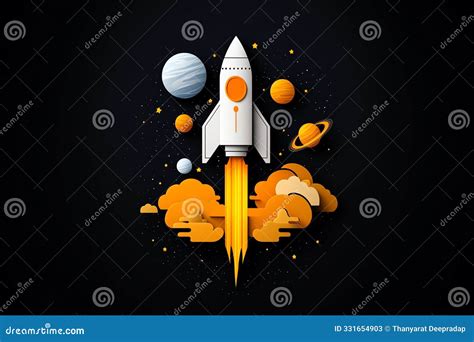 Papercraft Rocket Blasts Off Among Planets Astronaut Floating In Outer Space Colorful Planets