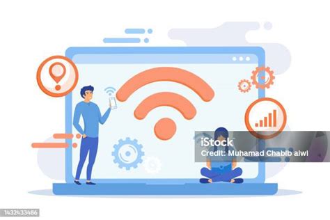 Wifi 연결이있는 랩톱 및 스마트 폰을 사용하는 비즈니스 사람들 Wifi 연결 와이파이 통신 기술 무료 인터넷 서비스 개념