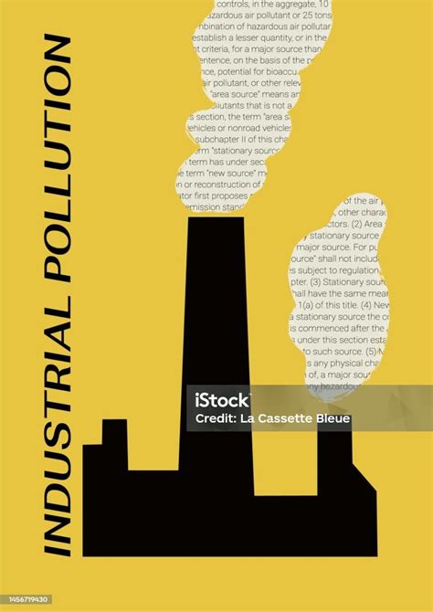 연기와 공장으로 산업 오염을 표현합니다 공장의 대기 오염 물질 비난 생태 선전과 자연에 대한 결과 글자가 있는 평면 디자인 벡터