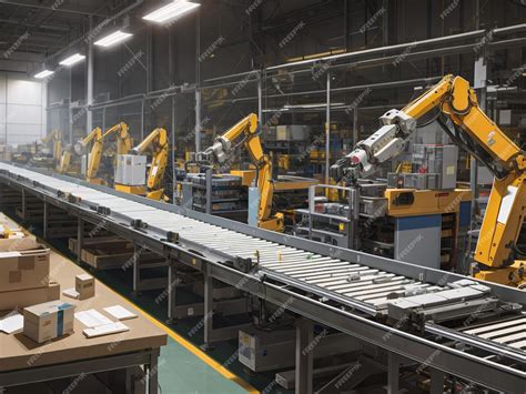Premium Photo Efficient Distribution Robots Working On Conveyor Belt In Smart Distribution