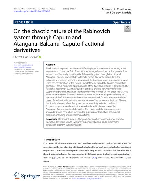 Pdf On The Chaotic Nature Of The Rabinovich System Through Caputo And Atangana Baleanu Caputo