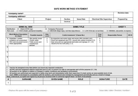 Blank Safe Work Method Statement Template NECA Safety Specialists
