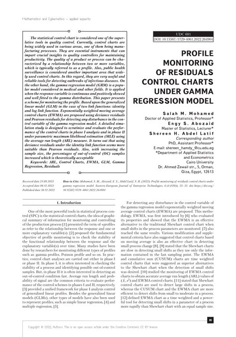 Pdf Profile Monitoring Of Residuals Control Charts Under Gamma
