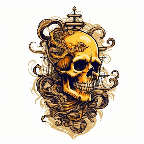 Premium Ai Image Vector Digital Drawing Design From A Skull Anchor