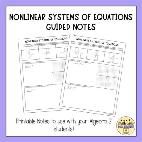 Nonlinear Systems Of Quadratic Equations Guided Notes For Algebra 2 Made By Teachers