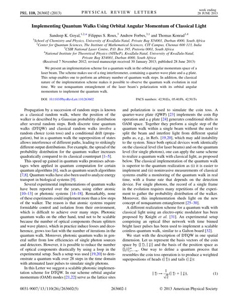 Pdf The Implementation Of Quantum Walks Using Classical Light