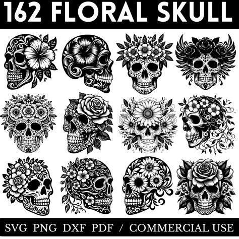 Floral Skull Svg Bundle Flower Skull Cut Files For Cricut