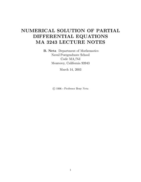 Numerical Solutions Of Partial Differential Equations