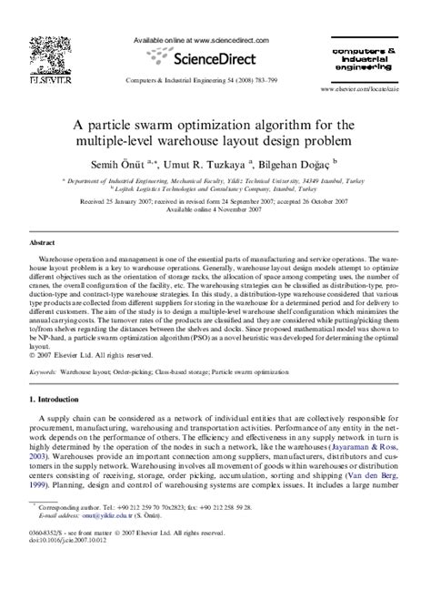 Pdf A Particle Swarm Optimization Algorithm For The Multiple Level Warehouse Layout Design