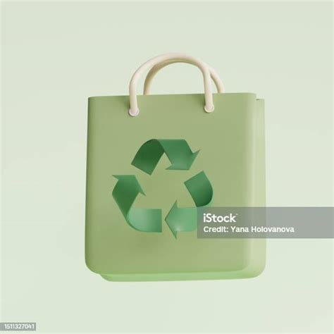 재활용 표시가 있는 에코 가방 친환경 지구 온난화 재활용 유기농 및 바이오 개념을 위한 녹색 가방 3d 렌더링 일러스트레이션 3