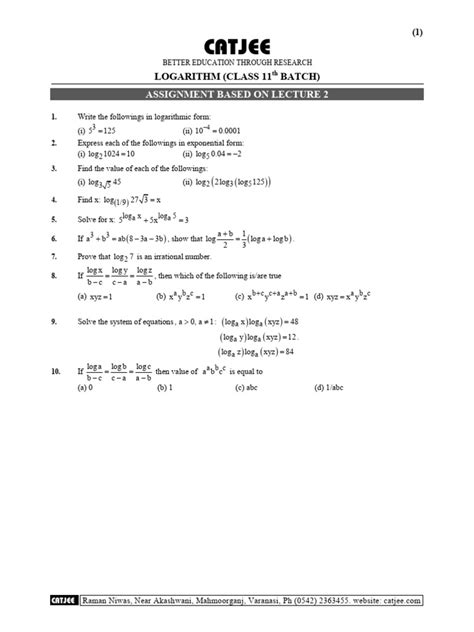 Logarithm Assignment Based On Lecture 2 Pdf Mathematical Concepts