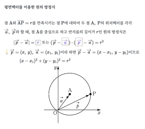 수학 개념 벡터를 이용한 원의 방정식 공식 수학대왕