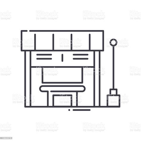 도시 버스 정류장 아이콘 선형 절연 일러스트레이션 얇은 선 벡터 웹 디자인 사인 흰색 배경에 편집 가능한 스트로크가 있는 개요